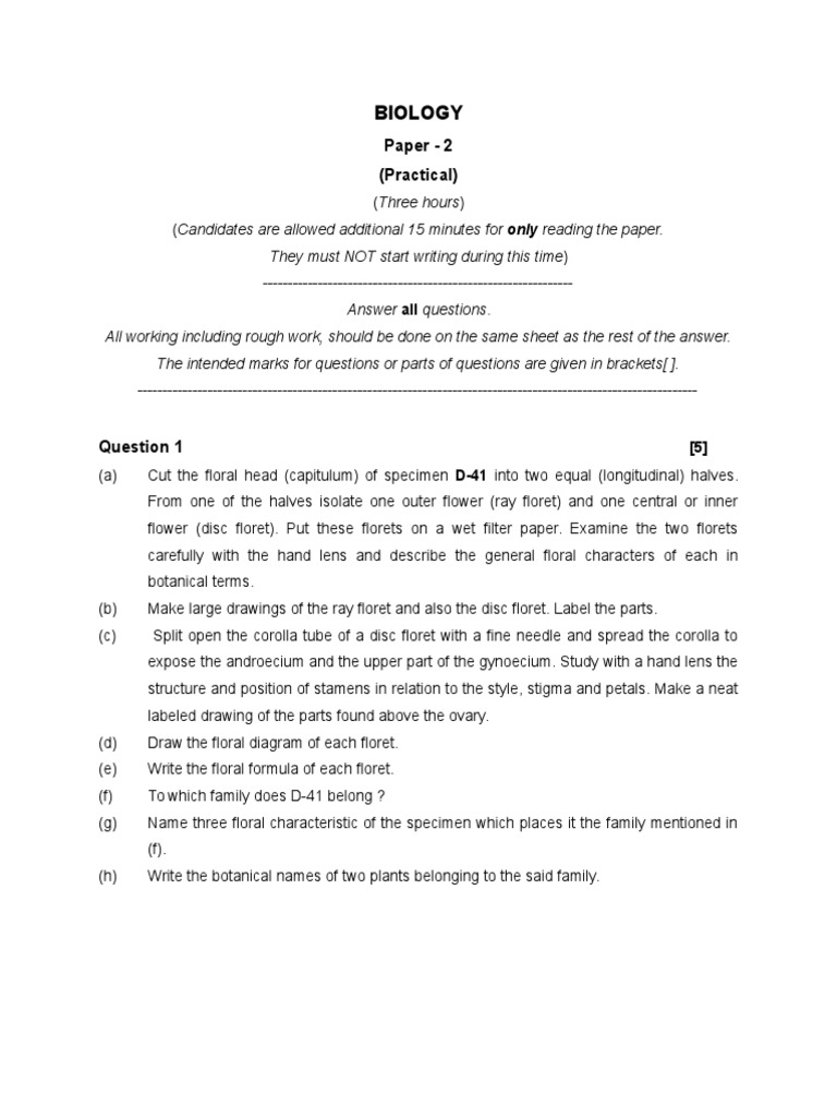 ISC Practical Sample Paper | PDF | Flowers | Petal