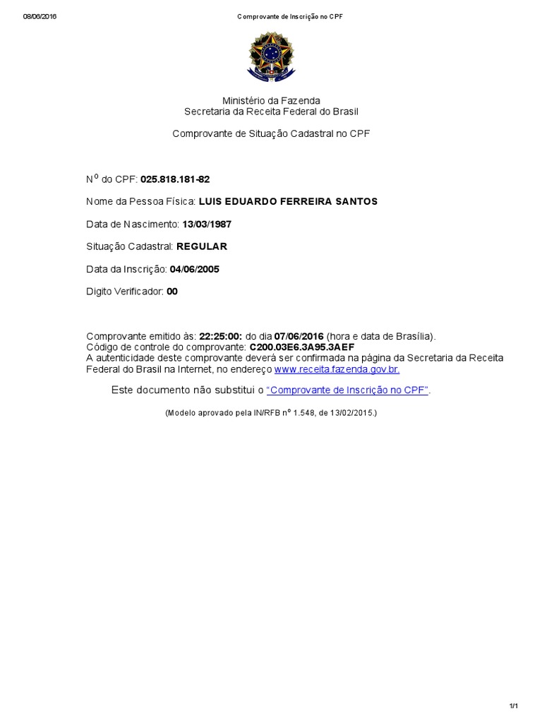 Comprovante de Situação Cadastral CPF | PDF