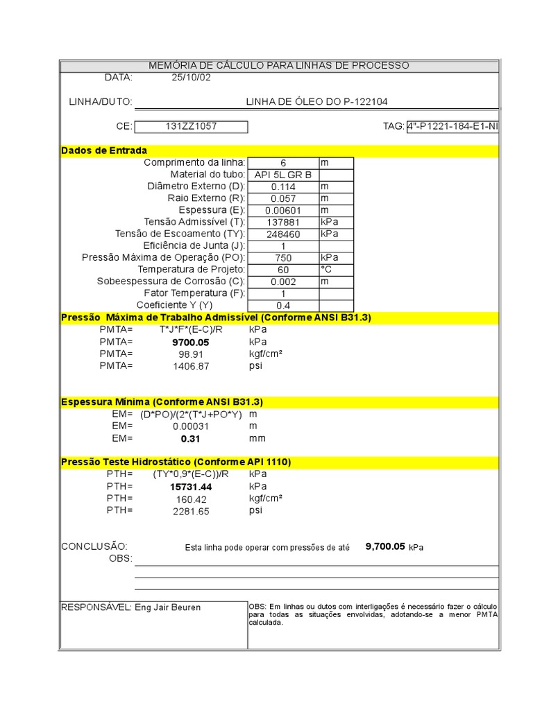 Calculo de Linhas de Processo | PDF | Tecnologia e Engenharia