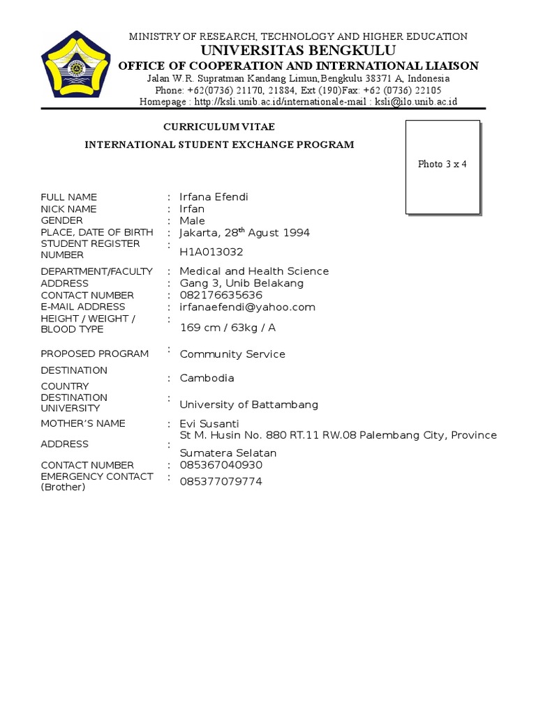 Curriculum Vitae of International Student Exchange Program | PDF