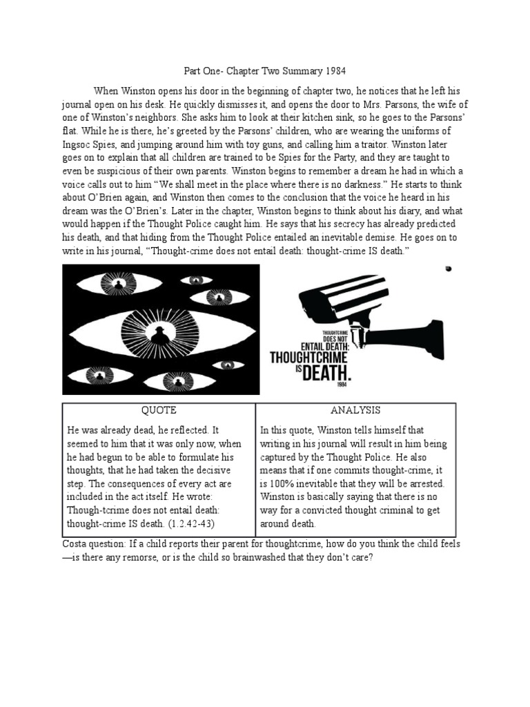 George Orwell's 1984 Part 1, Chapter 2 Reader's Journal | PDF