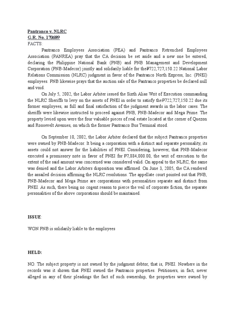 Pantranco V NLRC | PDF | Corporations | Judgment (Law)
