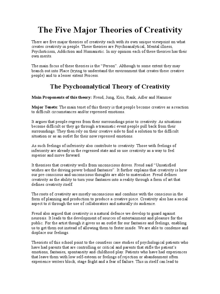 Diferencial The Five Major Theories of Creativity | PDF | Bipolar Disorder | Creativity