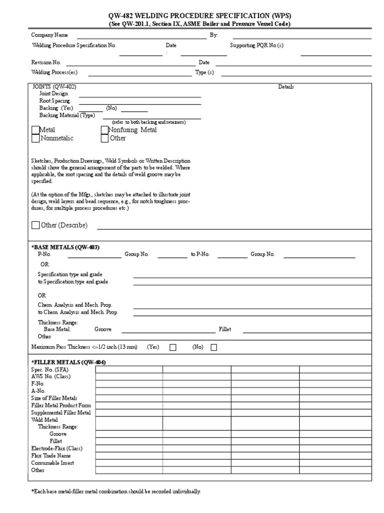QW-482 WPS Format | PDF | Mechanical Engineering | Applied And Interdisciplinary Physics
