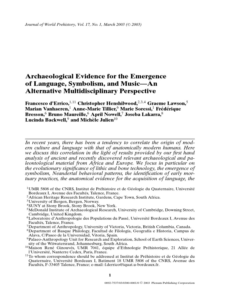 Archaeological Evidence For The Emergence of Language, Symbolism, and ...