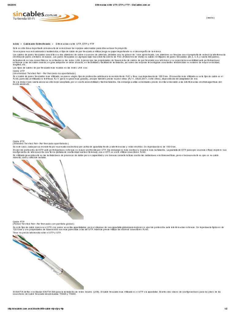 Diferencias entre cables UTP, STP y FTP | PDF | Electrónica ...