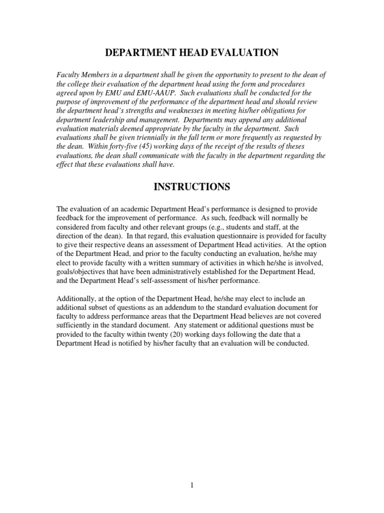 Department Head Evaluation Process | PDF | University | Evaluation