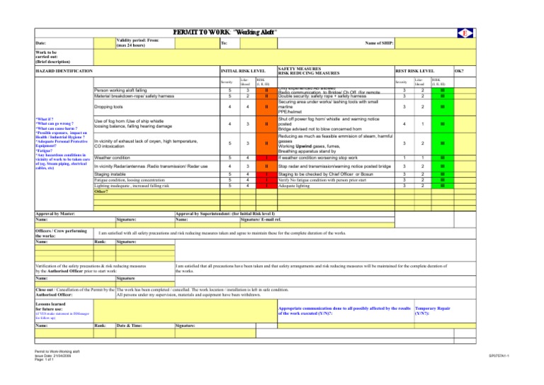 SP0757A1-2 Permit To Work Aloft | PDF | Exhaust Gas | Personal ...