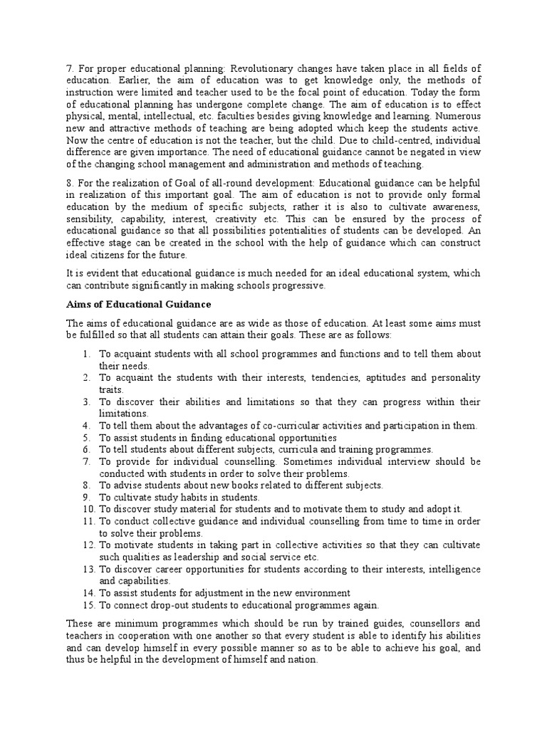 Aims of Educational Guidance | PDF | University And College Admission ...