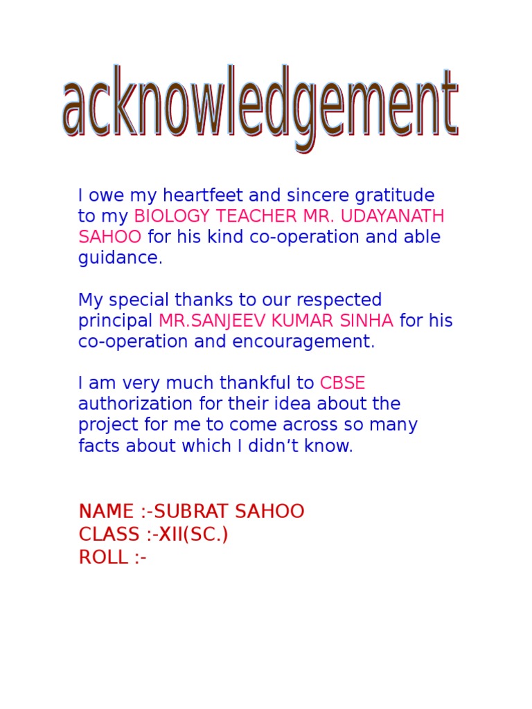 Bio Acknowledgement Page For Investigaory Project | PDF | Spore | Mycology