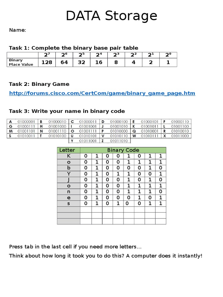 Year 9 Data Storage Worksheet 2 | PDF | Disk Storage | Floppy Disk