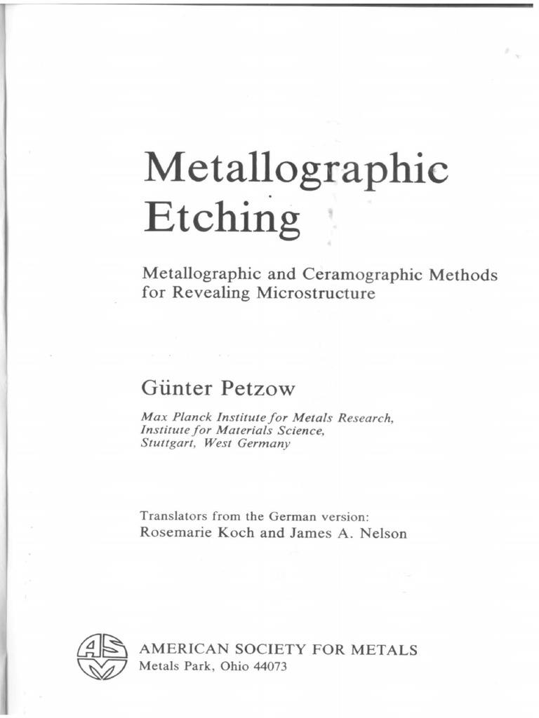 Metallographic Etching-Gunter Petzow | PDF | Epoxy | Abrasive