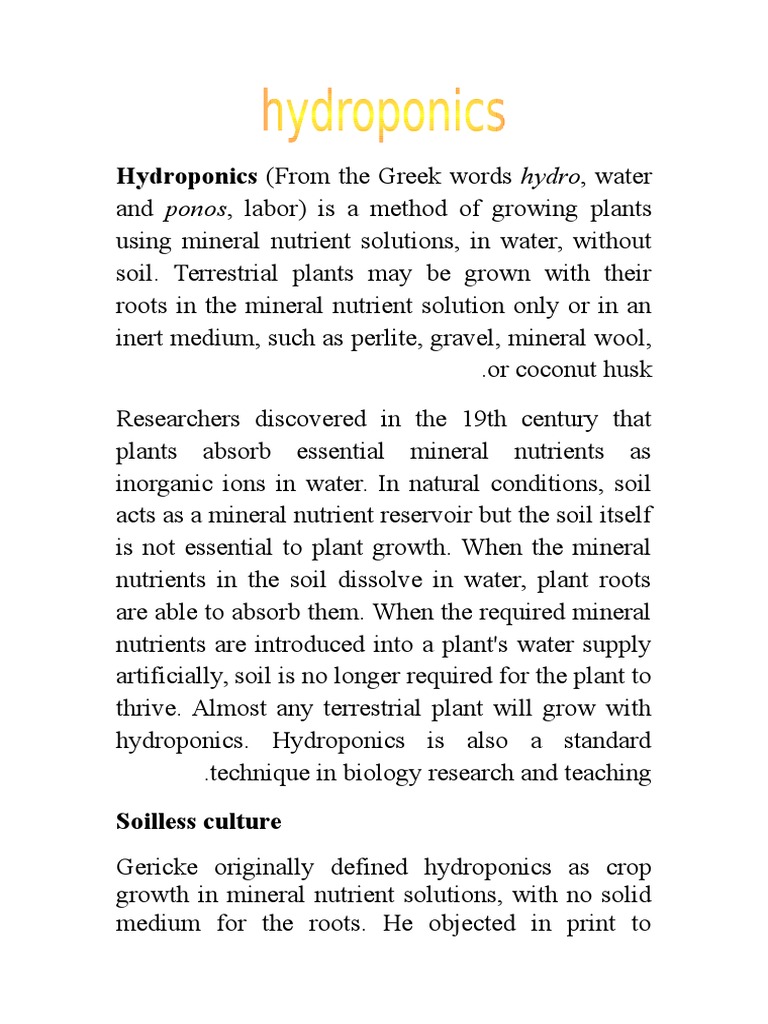 Hydroponics (From The Greek Words Hydro, Water | PDF | Hydroponics ...