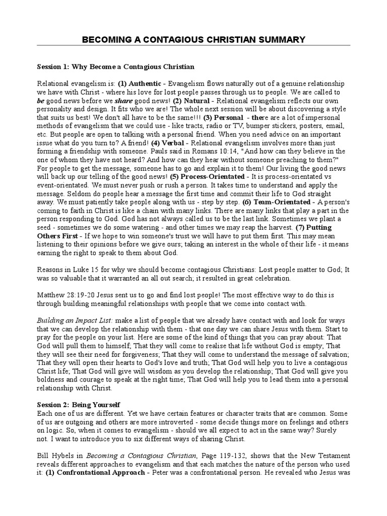 Becoming A Contagious Christian | PDF | Paul The Apostle | Jesus