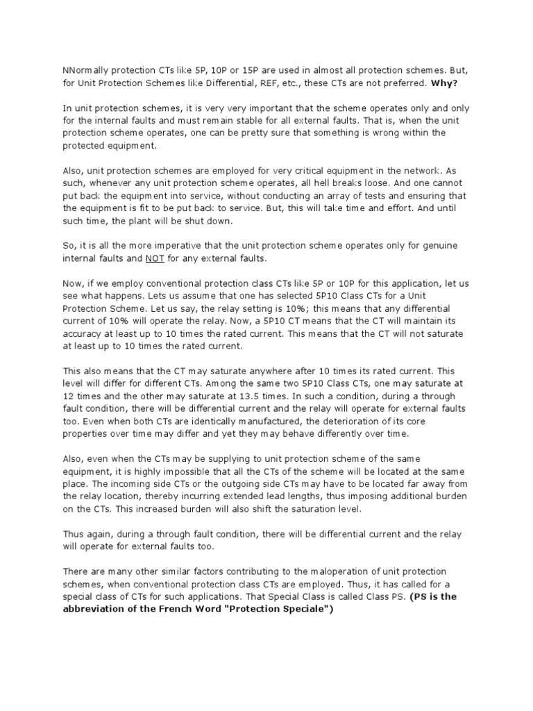 Why Class PS (now PX) CTs are preferred for unit protection schemes ...