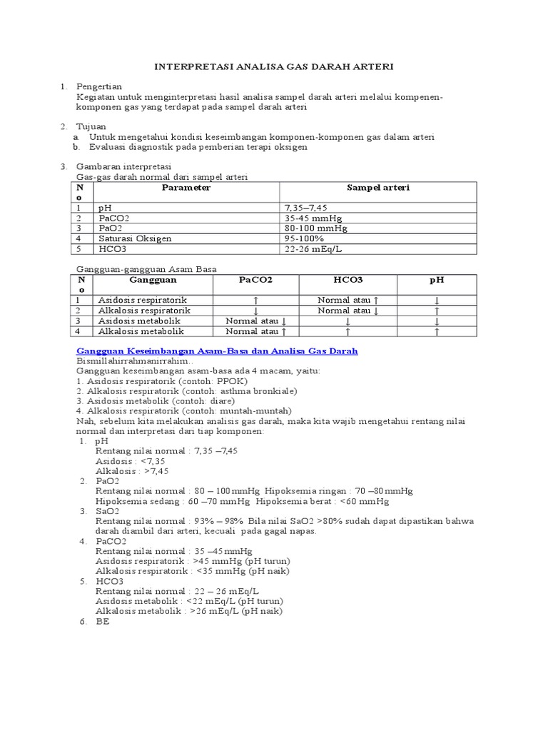 Interpretasi Analisa Gas Darah Arteri | PDF