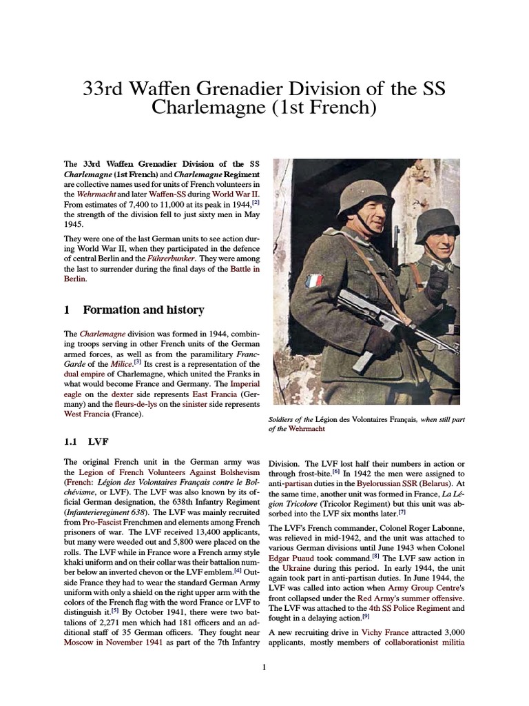 33rd Waffen Grenadier Division of The SS Charlemagne (1st French) | PDF ...