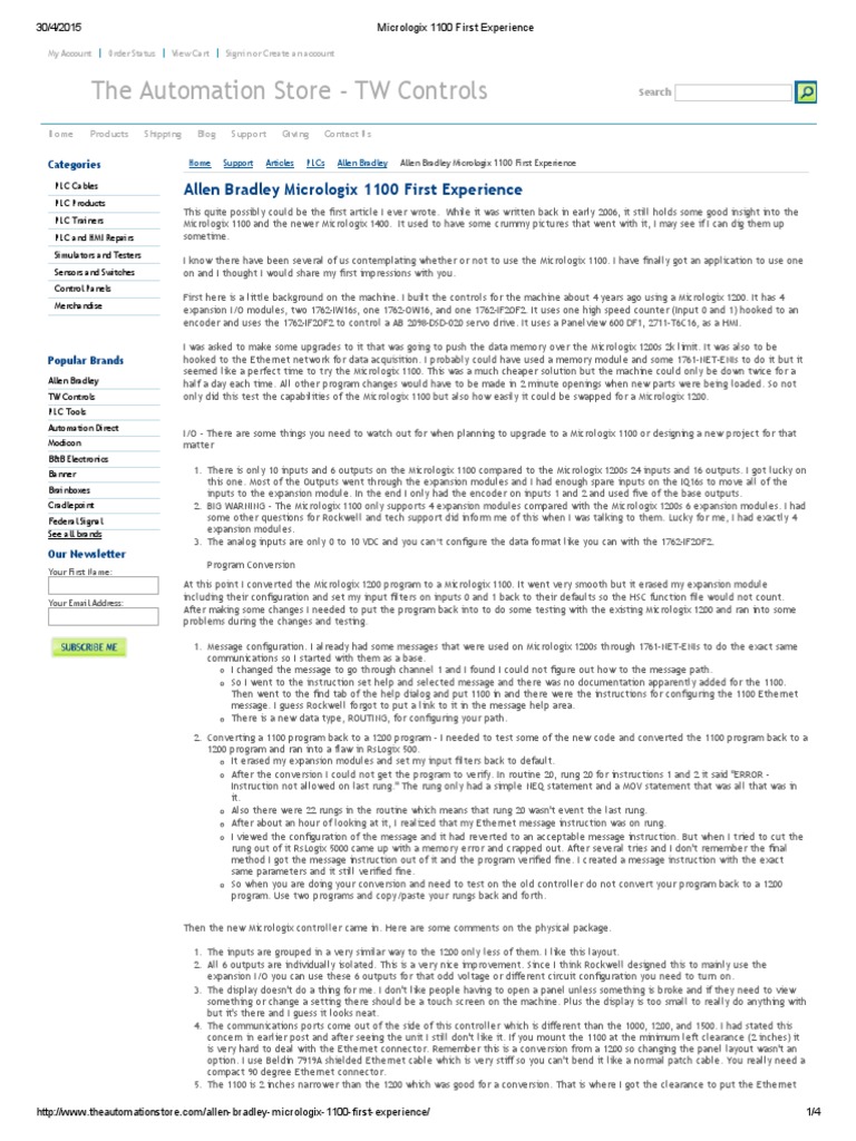Micrologix 1100 First Experience | PDF | Programmable Logic Controller ...