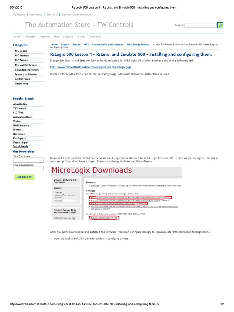 RsLogix 500 Lesson 1 - RsLinx, and Emulate 500 - Installing and ...