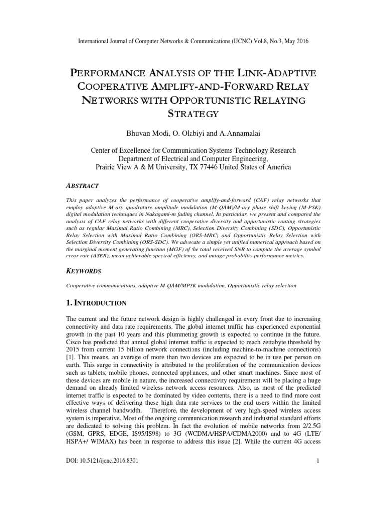 Performance Analysis Of The Link Adaptive Cooperative Amplify And Forward Relay Networks With