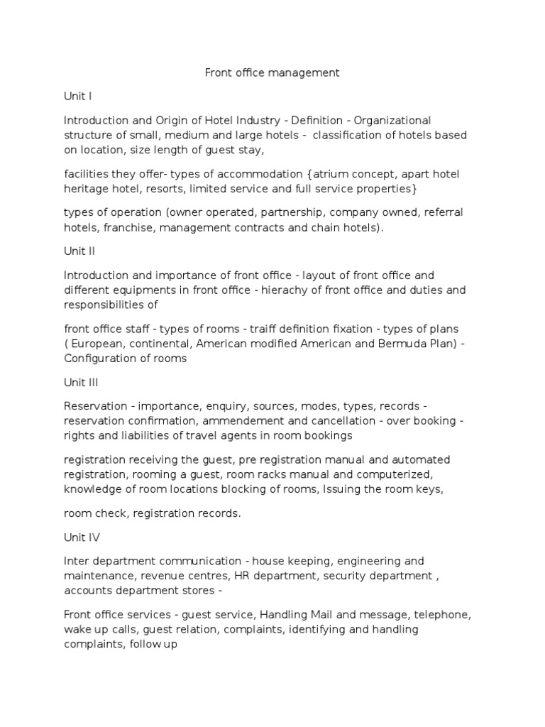 Front Office Management | PDF | Inn | Hotel