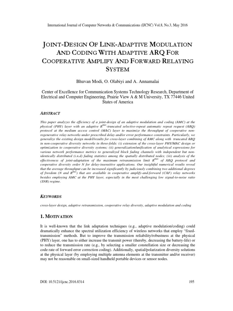 Joint Design Of Link Adaptive Modulation And Coding With Adaptive Arq For Cooperative Amplify