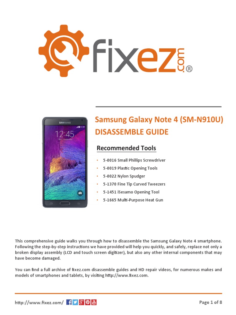 Samsung Galaxy Note 4 SM N910U Disassemble Guide | PDF | Samsung ...