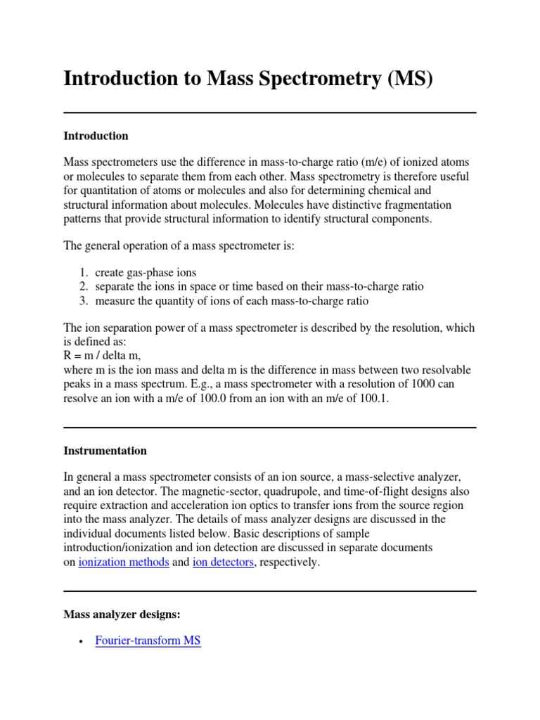 Introduction To Mass Spectrometry | PDF | Mass Spectrometry ...