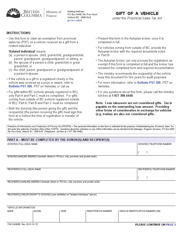 Gift of Vehicle Form 0319fill | PDF | Taxes | Government Finances