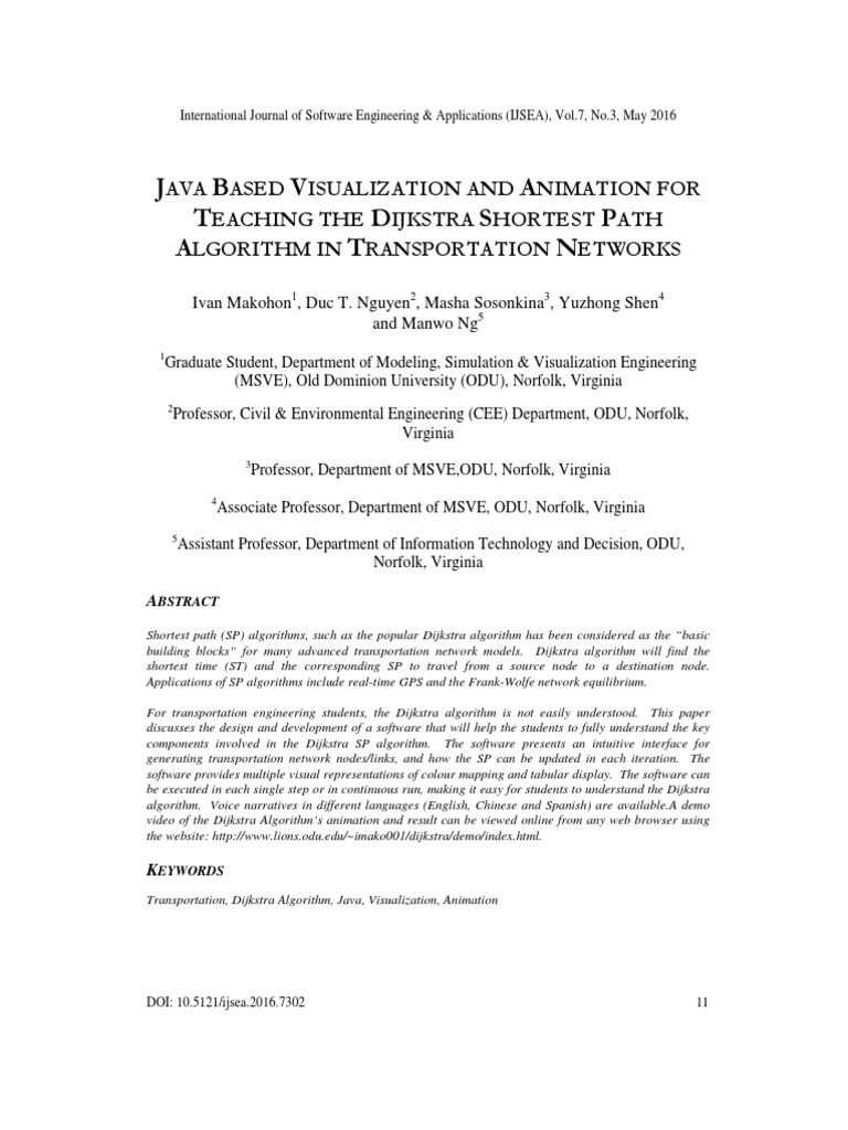 Java Based Visualization And Animation For Teaching The Dijkstra Shortest Path Algorithm In