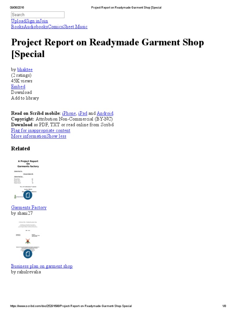 Project Report On Readymade Garment Shop (Special PDF | PDF | Scribd ...