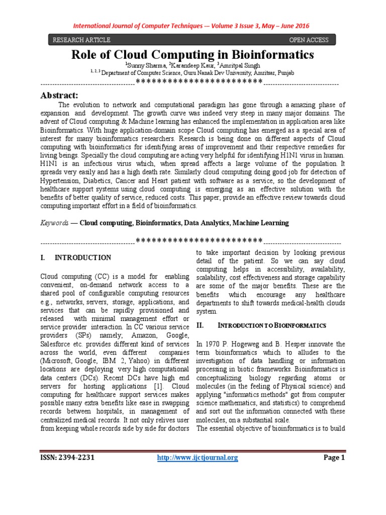Role of Cloud Computing in Bioinformatics: Abstract | PDF | Bioinformatics | Data Mining