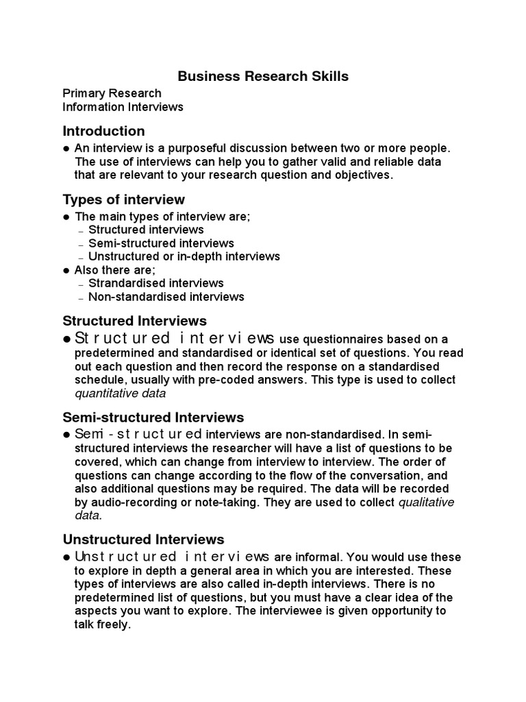 Business Research Skills: Structured Interviews | PDF | Social Science