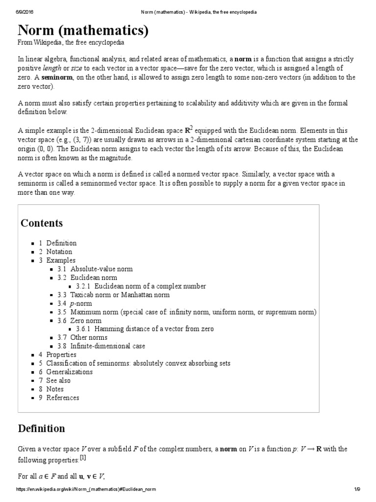 Norm (Mathematics) | PDF