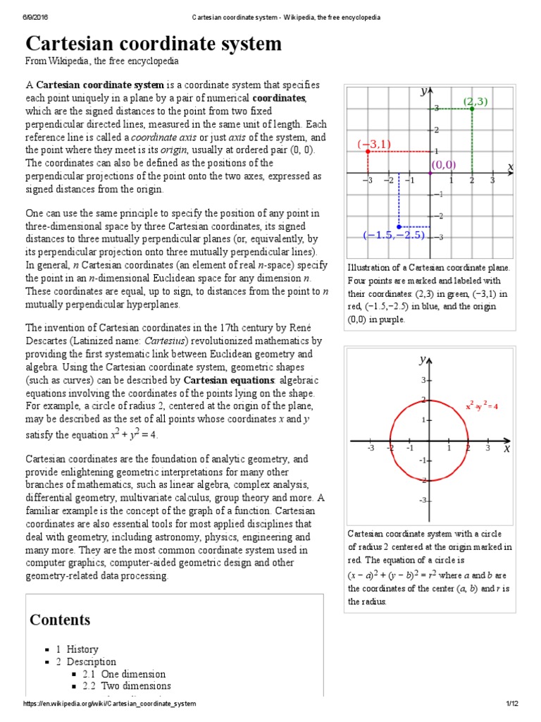 Cartesian Coordinate System Cartesian Coordinate System Matrix Mathematics