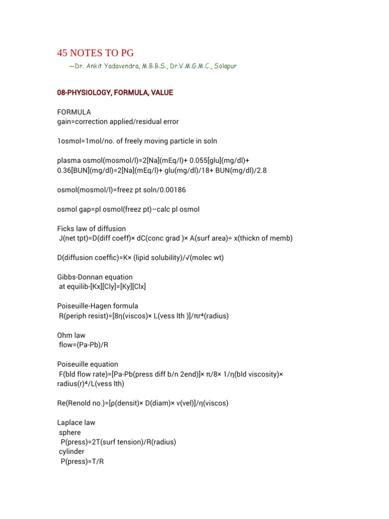 Physiology, Formula, Value | PDF | Viscosity | Nature