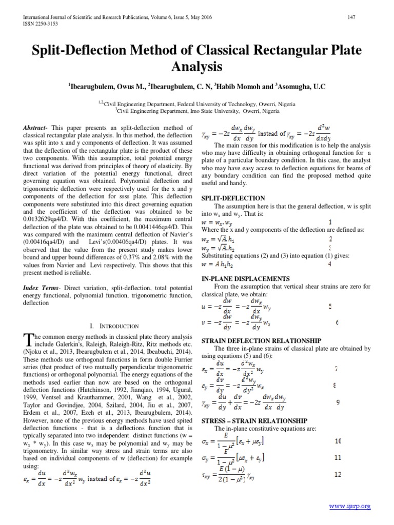 Split-Deflection Method of Classical Rectangular Plate Analysis | PDF ...