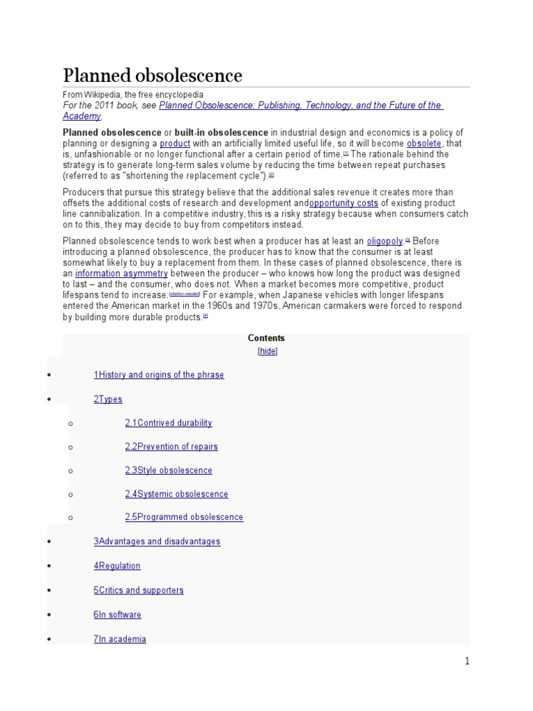Planned Obsolescence | PDF | Production And Manufacturing | Economies
