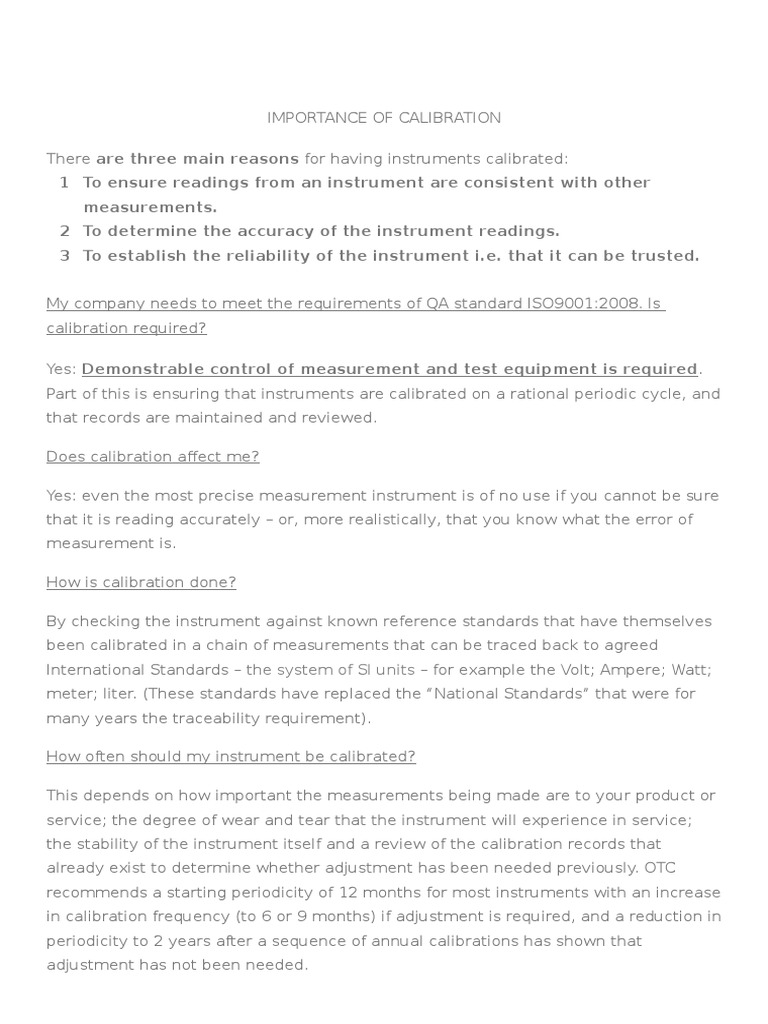 Importance of Calibration | PDF | Calibration | Metrology