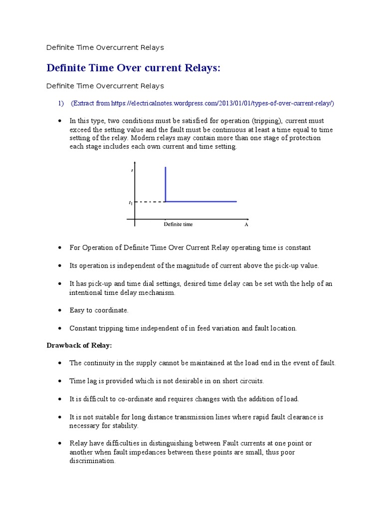 Definite Time Overcurrent Relays | PDF | Relay | Transmission Line