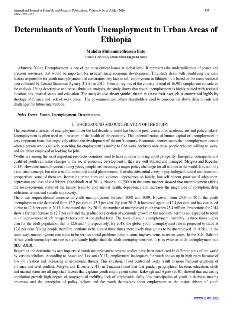 Determinants of Youth Unemployment in Ethiopia | PDF | Unemployment ...