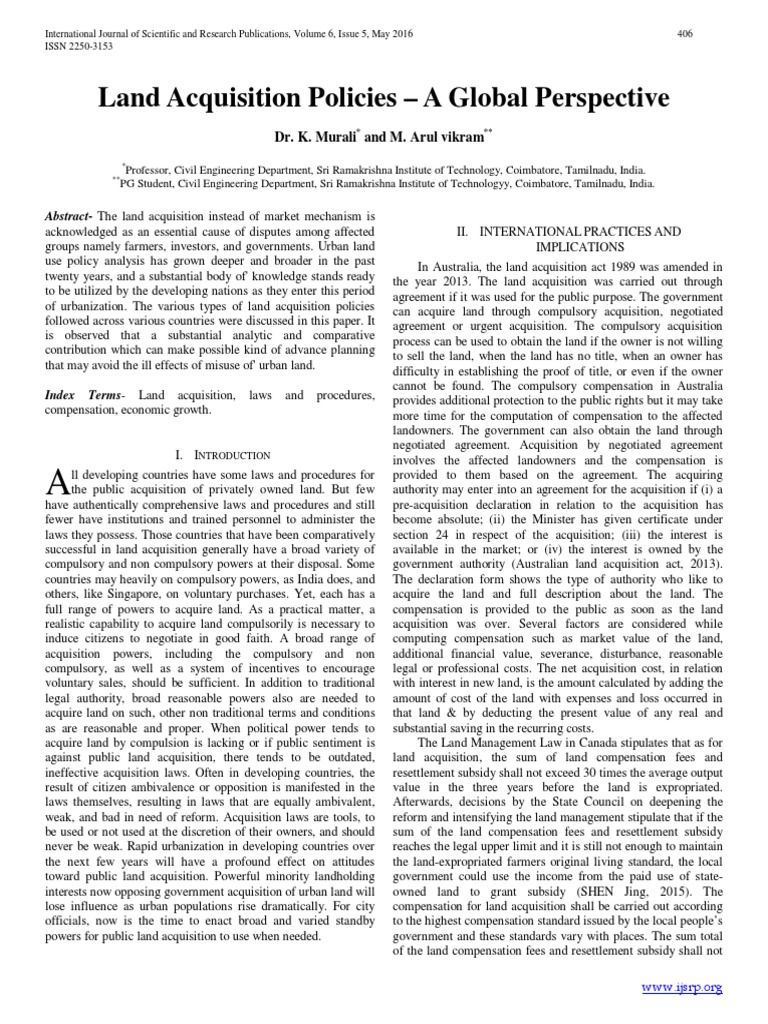 Land Acquisition Policies - A Global Perspective | PDF | Eminent Domain ...