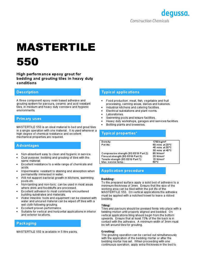 TDS - Mastertile 550 - Dgrout | PDF | Epoxy | Tile