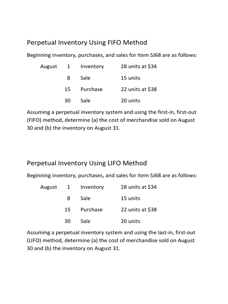 Perpetual Inventory Using LIFO and FIFO Methods | PDF