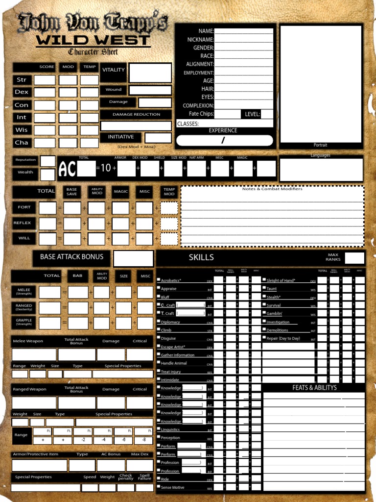 Wild West D&D 5E Character Sheet | PDF | Sports & Recreation | Games ...