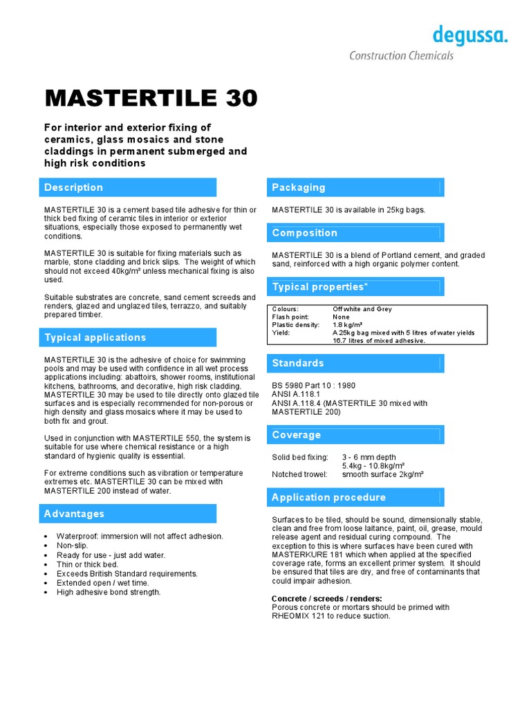 TDS - Mastertile 30 - WPM | Download Free PDF | Tile | Flooring