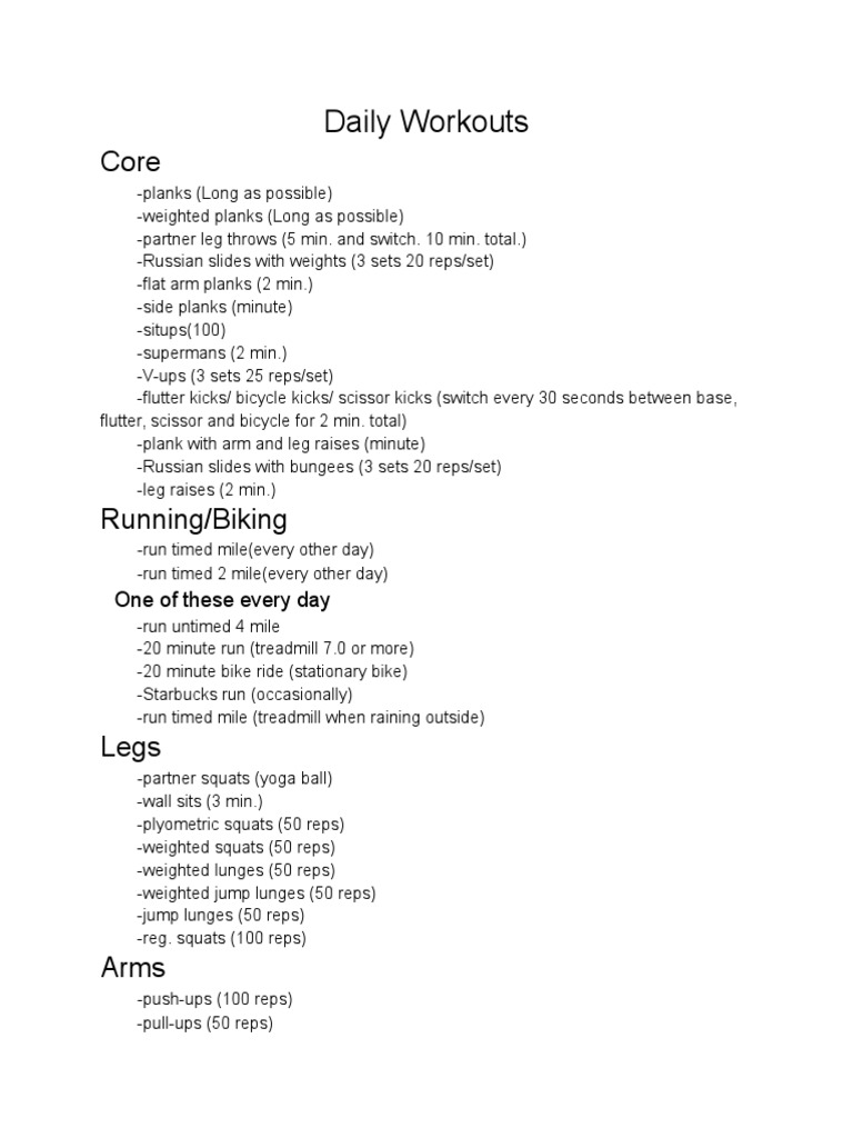 Daily Core and Full Body Workout Plan | PDF | Sports & Recreation