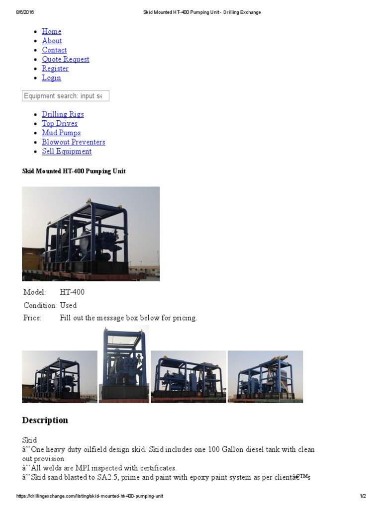 Skid Mounted HT-400 Pumping Unit - Drilling Exchange | PDF | Horsepower ...