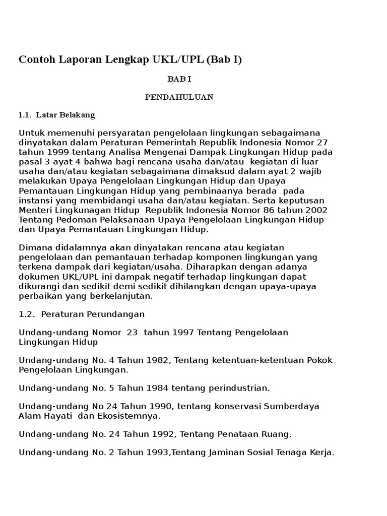 Laporan Lengkap UKL/UPL PT. 'X' | PDF