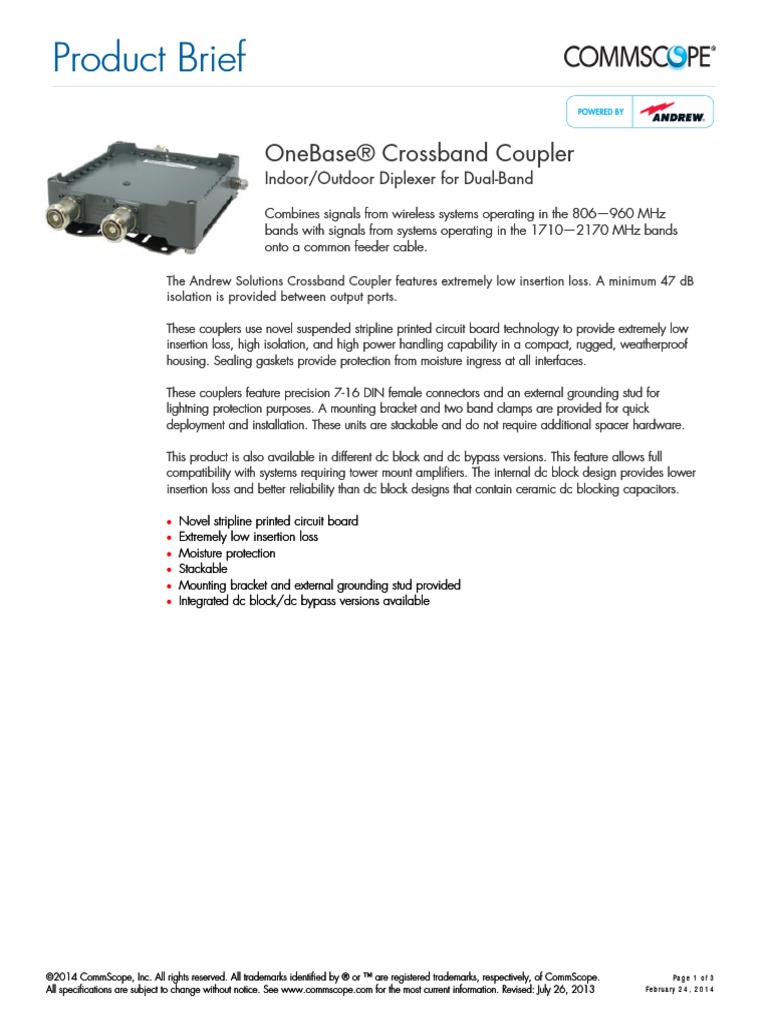 Product Brief Product Brief: Onebase® Crossband Coupler | Download Free ...